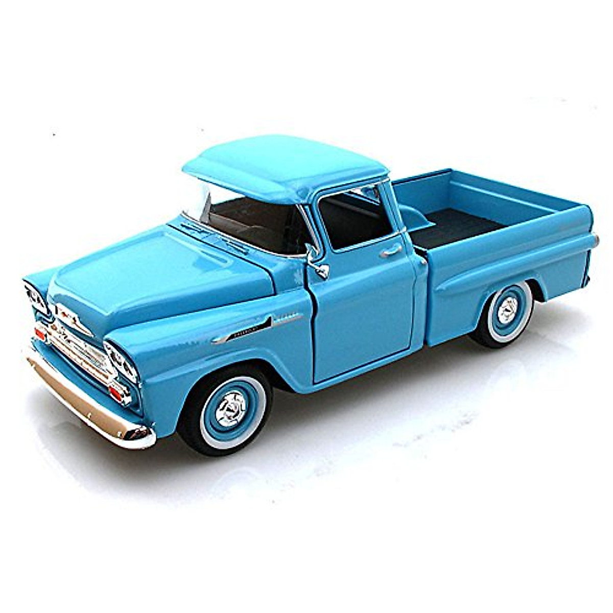 1958 Chevy Apache Fleetside Pickup Truck, Light Blue - Motormax 79311 - 1/24 scale Diecast Model Toy Car, unisex-children