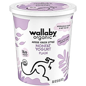 Wallaby Organic Aussie Greek Nonfat Yogurt, Plain, 32 oz. USDA Organic