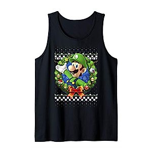 Super Mario 3D Luigi Christmas Wreath Tank Top