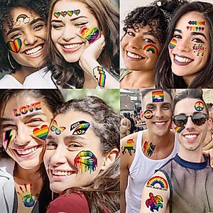 24 Sheets Pride Tattoos Temporary, Rainbow Temporary Tattoos for Women Men Adults, Gay Pride Face Temporary Tattoos Sticker Parades Celebration