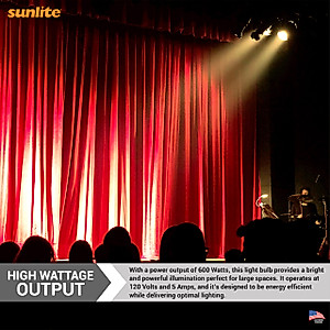 Sunlite DYS/DYV/BHC G7 Bi-Pin CC-6 Clear Light Bulb, 600 Watts, 120 Volts, 5 Amps, 17000 Lumens, 2-Pin GZ9.5 Base, 99 CRI, 3200K Warm White, 1 Pack