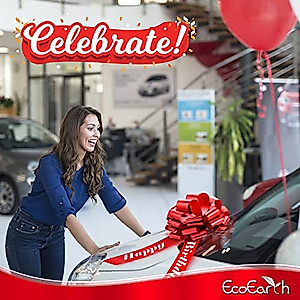 EcoEarth Happy Birthday Big Red Car Bow (18 inch, Round, 1 Pack), Decorative Bows for Giant Gifts, Birthday Bow for Car, Huge Bow for Presents, Christmas Bow