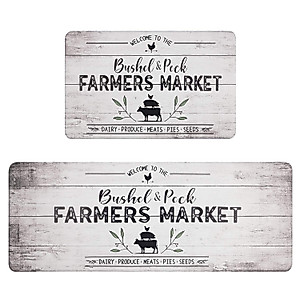 Falflor Farmhouse Anti Fatigue Kitchen Rug and Mats 2 Pieces PVC Leather Heavy Duty Standing Mats for Kitchen Sink Office Standing Desk Rug Wipe Clean