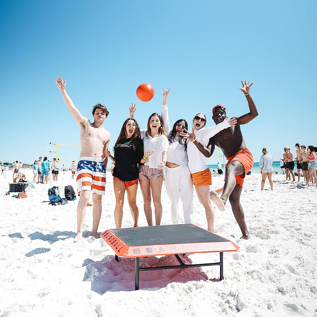 Boardball Sport Portable Foldable Indoor Outdoor Boardball Game Set with Rubberized Top Surface Board, Volleyball, and Hand Pump, Red and Black