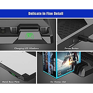 ElecGear Xbox One Vertical Charging Stand with Cooling Fan, 2X 1200mAh Rechargeable Battery Pack for Controller, Games Storage Bracket, Dual Charger Dock for Xbox One, One S, One X and Elite