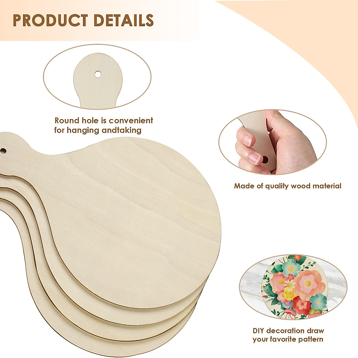 Linkidea 12 Pack Mini Wooden Cutting Board Craft with Handle Bulk Pack, Wholesale Multi-Pack Kitchen Board Cooking Butcher Block, DIY Home Cooking Vegetables Decor (Round, 9" x 6¼")