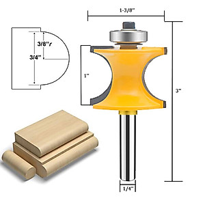 TAIWAIN 5PCS Router Bit Set Woodworking Cutter 1/4 Inch Shank, Half Round Bearing Bullnose Milling Cutter Bits, Carbide Tipped Round Edge Cutting Ball Blade Radius 1/8" 3/16" 1/4" 5/16" 3/8"