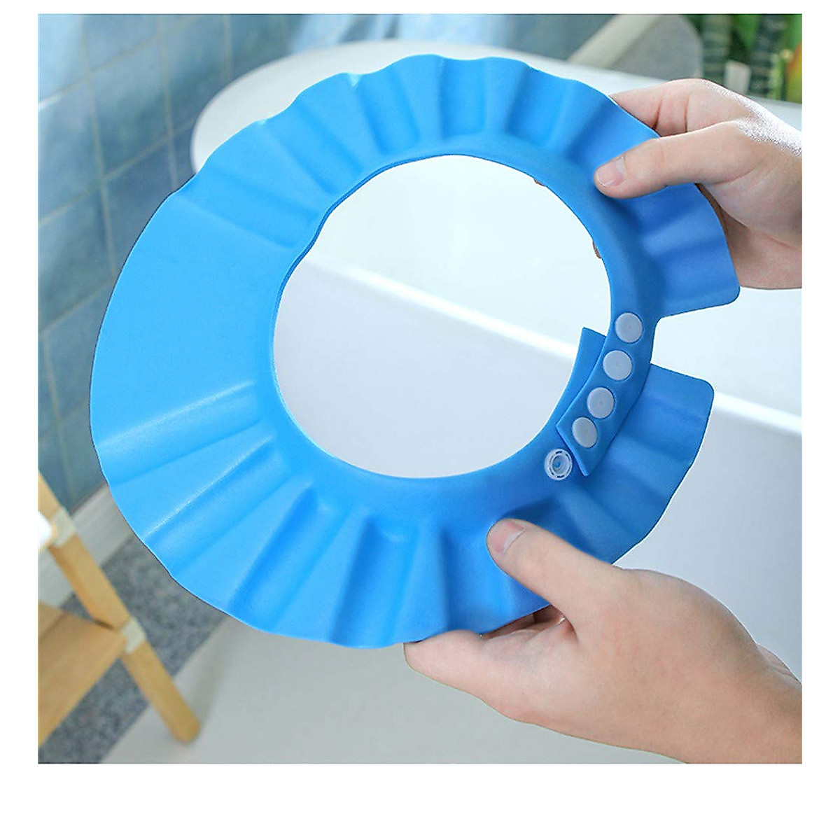 RDFGAWTCS Baby Shower Cap Silicone Bathing Hat, Adjustable Shower Cap Infants Soft Protection Hat Safety Visor Cap Hat for Toddler Kids (Blue)