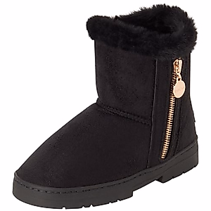 bebe Girls' Winter Boots - Faux Shearling Booties with Charm Side Zip - Boots for Girls - Fuzzy House Shoe Slippers (11-4), Size 1 Little Kid, Black