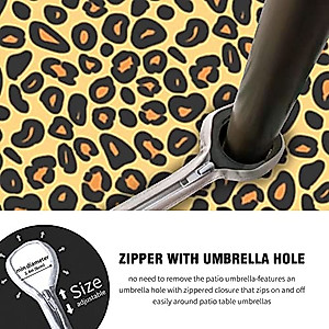 Animal Print Pattern round outdoor tablecloth,Round Tablecloth with Umbrella Hole and Zipper for Patio Garden,Waterproof Spill-Proof,for patio table with umbrella(72" Round,Mustard Orange and Black)