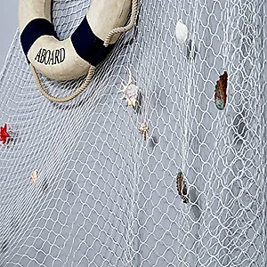 SHOUWAN Decoration Fishing Net 7ft ×14.7ft for Pirate,Hawaiian Nautical Ocean Mediterranean Party Wall Hanging Natural White Fishnet Decor Table Decorative Netting Living Room Decorar Fish Net