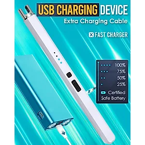 Electric Candle Lighter for Women - USB Rechargeable Plasma Arc with LED Display, Upgraded Safety Lock, Flameless & Long Design for Grill, Stocking Stuffers & Gifts for Women, Men, Mom, Birthday