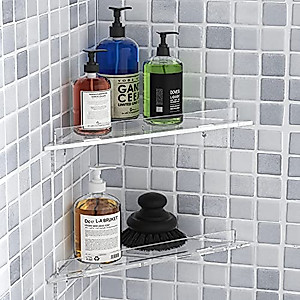 Richboom Clear Acrylic Corner Shelf, 2 Pack Wall Mounted Bathroom Shower Shelf Floating Shelf for Bedroom Living Room Kitchen Office, Soap and Shampoo Holder Organizer