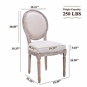 COLAMY French Country Dining Chairs Set of 4, Upholstered Farmhouse Dining Room Chairs with Round Back, Solid Wood Legs, Accent Side Chairs for Kitchen/Living Room/Bedroom- Beige