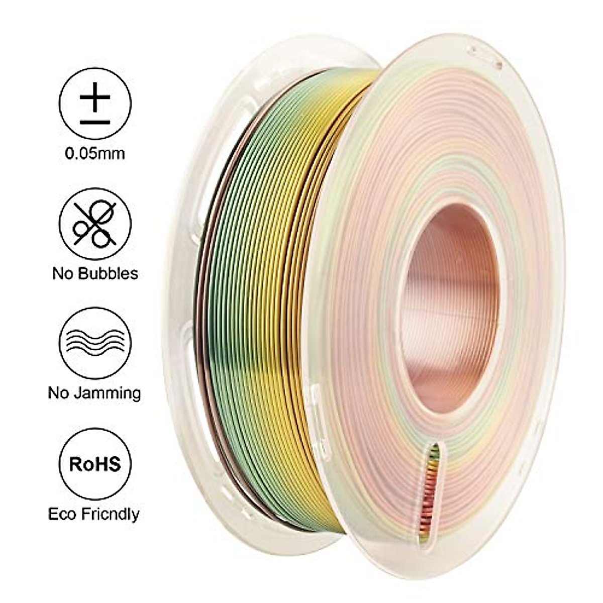Silk Shiny Fast Color Gradient Change Rainbow Multicolored 3D Printer PLA Filament - 1.75mm 3D Printing Material 1kg 2.2lbs Spool, Widely Compatible for FDM 3D Printer with One Bottle Tool by TTYT3D