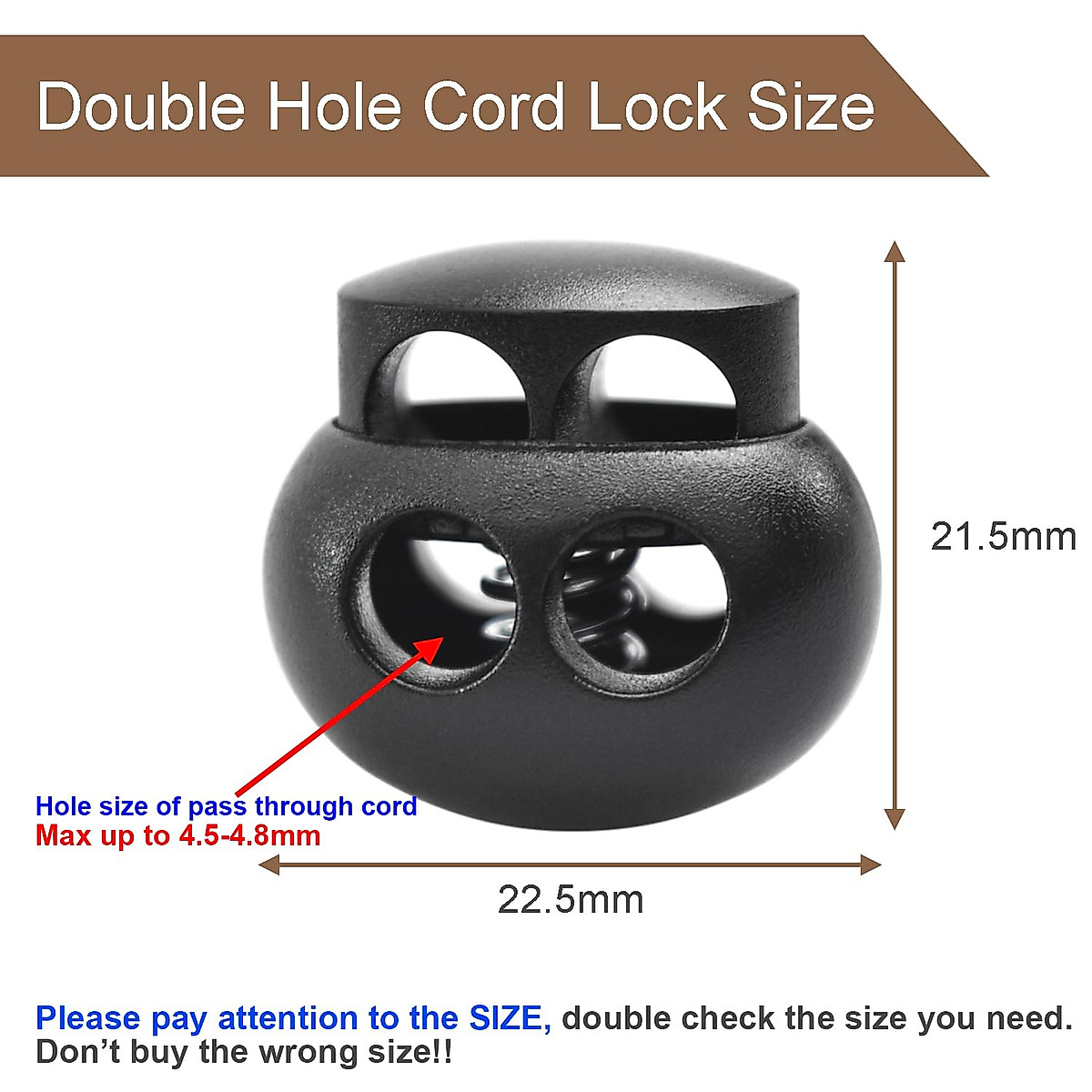 12 Pack Black Plastic Spring Cord Lock Toggle Stopper for Drawstring, Paracord Cord Stop Elastic Shoelace Lock Fastener Slider Clip Double Hole