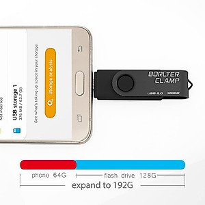 BorlterClamp 128GB USB Flash Drive Dual Port Memory Stick, OTG Thumb Drive with Micro USB Drive Port for Android Smartphone Tablet & Computer (Black)