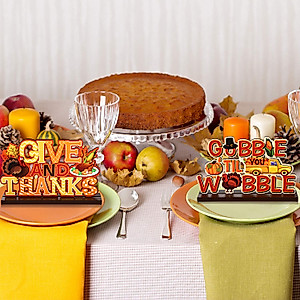 Happy Thanksgiving Sign Thanksgiving Decorations for Table Thanksgiving Table Centerpieces Turkey Decors Pumpkin Signs for Harvest Give and Thanks Wooden Happy Fall Maple, 7.87 x 4.72 Inch