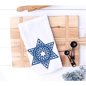 Blue Star of David Jewish Kitchen and Bathroom Hand Towel, Handmade Blue Kitchen Towel for Hostess and Holiday Gifts (Blue Star)