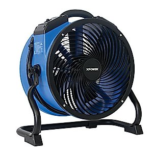 XPOWER FC-300 Heavy Duty Industrial High Velocity Whole Room Air Mover Air Circulator Utility Shop Floor Fan, Variable Speed, Timer, 14 inch, 2100 CFM, Black, Blue