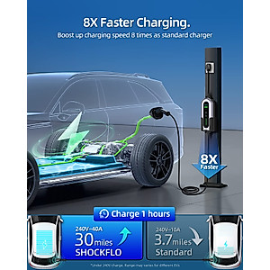 ShockFlo G1 Level 2 EV Charger (40Amp, 240V, NEMA 14-50P), Wall-Mounted EVSE SAE J1772 EV, Portable Electric Vehicle Charger with Adjustable Current/Timing Delay, Plug-in Home EV Charging Station