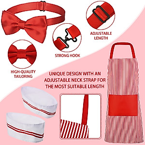 SATINIOR 4 Pcs Adult Waiter Costume Kits Hot Dog Soda Jerk Movie Night Waiter Cosplay Costume 50s Carnivals Circus Party(Red and White Stripe)