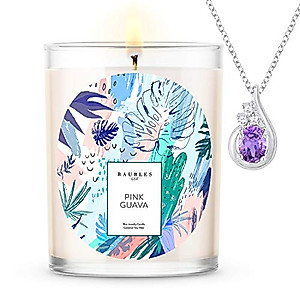 Kate Bissett Baubles Pink Guava Scented Premium Candle and Jewelry with Surprise Pendant Inside | 18 oz Large Candle | Made in USA | Parrafin Free