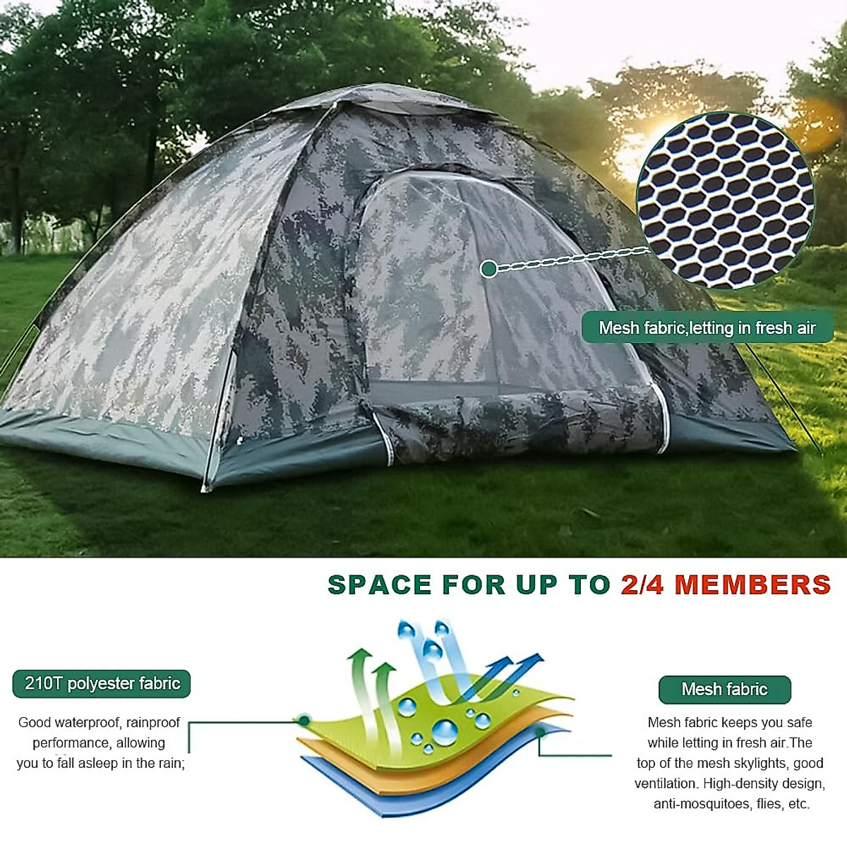 Generic Outdoor Camping Dome Tent, 3-4 Person Waterproof Family Tent with Rainfly, Lightweight and Suitable for Backpacking, Hiking, Traveling