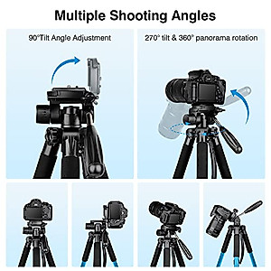 Victiv 72-inch Camera Tripod Aluminum T72 with Phone Tripod Mount- Lightweight Tripod & Monopod Compact for Travel with 2 Quick Release Plates for Canon Nikon DSLR Video Shooting - Blue