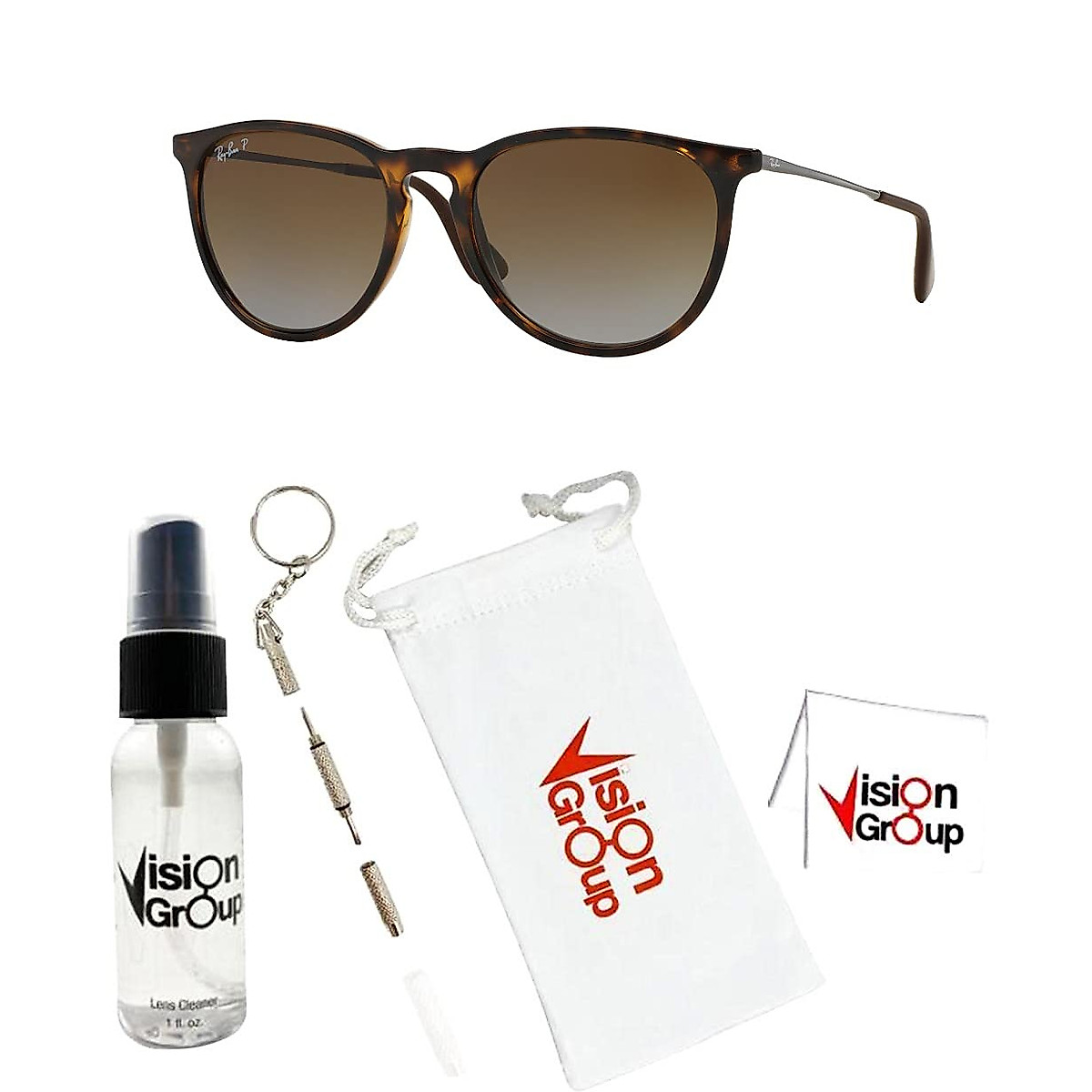 Ray-Ban RB4171 Erika Sunglasses + Vision Group Accessories Bundle (Light Havana/Grey Gradient Brown Polarized (710/T5),womens