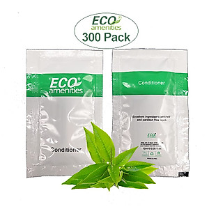 Eco Amenities Travel Size Hair Conditioner for Women & Men - Hotel Supplies for Guests - Refreshing Bulk Travel Size AirBnB Toiletries - 0.35fl oz (10ml), 300 pack, Green Tea Scent - Easy Tear Sachets