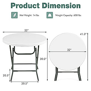 Goplus 32'' Round Folding Table, Foldable Plastic Card Table, Portable Commercial Banquet Table, White Outdoor Utility Folding Tables for Picnic, Party, Dining, Camping, Beach, BBQ, No Assembly