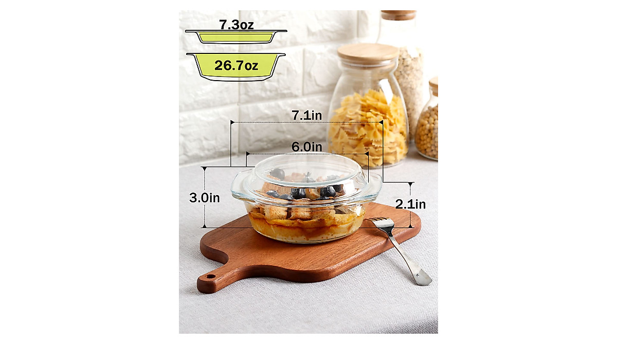 ZYER Small Glass Casserole Dish with Lid – Microwave Safe 0.65L