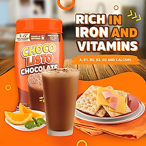 Chocolisto Instant Chocolate Drink, Nutritious Beverage with Vitamins and Minerals, 10.5 oz, Pack of 1.