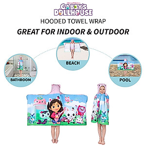 DreamWorks Gabby's Dollhouse Bath/Pool/Beach Soft Cotton Terry Hooded Towel Wrap, 24 in x 50 in, By Franco Kids