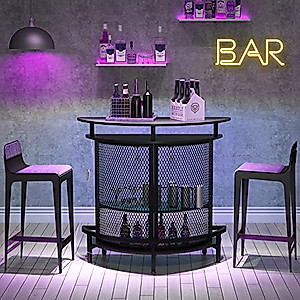 kepptory 43 Inches High Top Bar Table with RGB Smart Light, 4-Tiers Home Bar Cabinet with Footrest & Storage Shelves & Glasses Holder & Anti-Dump Metal Bar, Wine Cabinet for Home Kitchen Patio