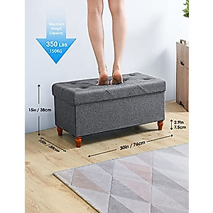 Nicehill Storage Ottoman with Wooden Legs, Nicehill Ottoman with Storage for Living Room, Folding Storage Ottoman Bench for Bedroom, Ottoman Foot Rest Stool, Linen Fabric Dark Grey 30" Ottoman