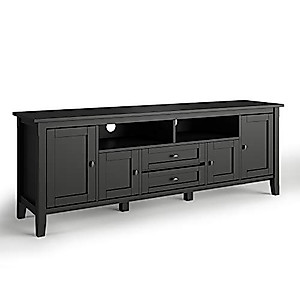 SIMPLIHOME Warm Shaker Style Solid Wood TV Media Stand, 72 inch Wide, Farmhouse Rustic, Living Room Entertainment Center, Storage Shelves and Cabinets, for Flat Screen TVs up to 80 inches in Black