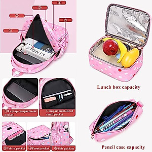 Armbq Polka-dot Print Backpacks for Girls with Lunch Box Teenage School Bookbag Set for Elementary Middle 3 Pieces Student Travel Bag