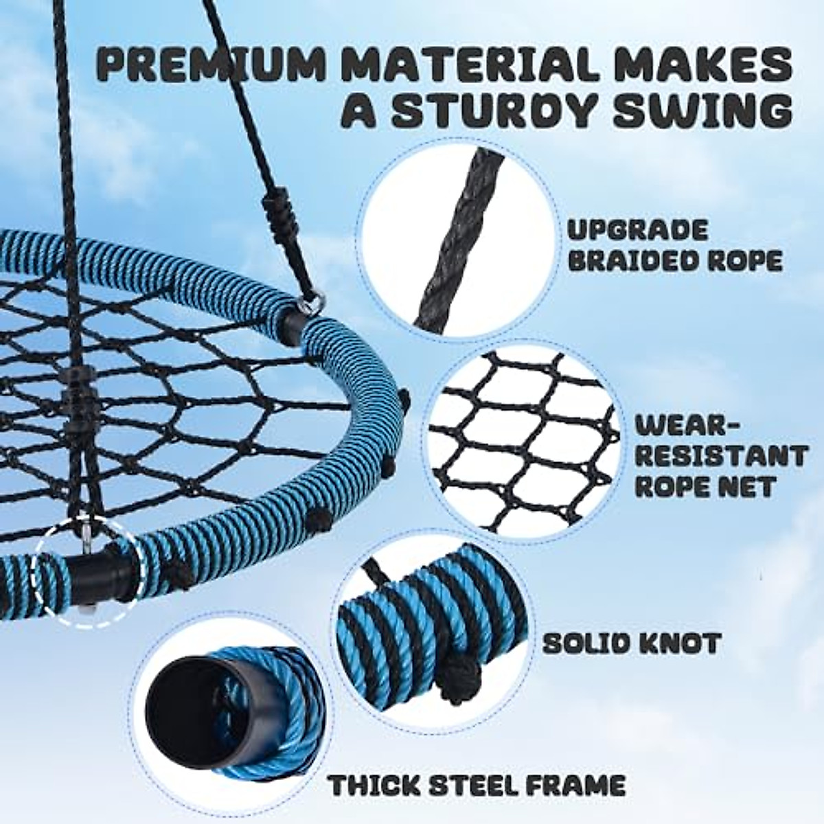 Trekassy Spider Web Saucer Swing 40 inch for Tree Kids with Steel Frame and Hanging Ropes