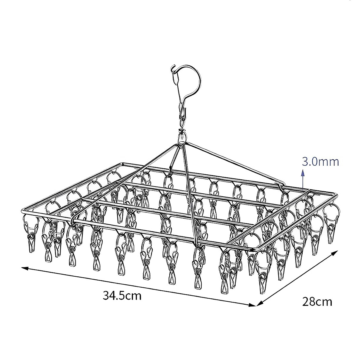 JPORSHU Sock Folding Stainless Steel Sock Drying Rack with 46 Clips,Metal Sock Hangers with Clips，360 DegreesSwivel Hook Wind-Proof Clothes Hanger Rack,for Sock, Bras, Underwear, Laundry Accessories