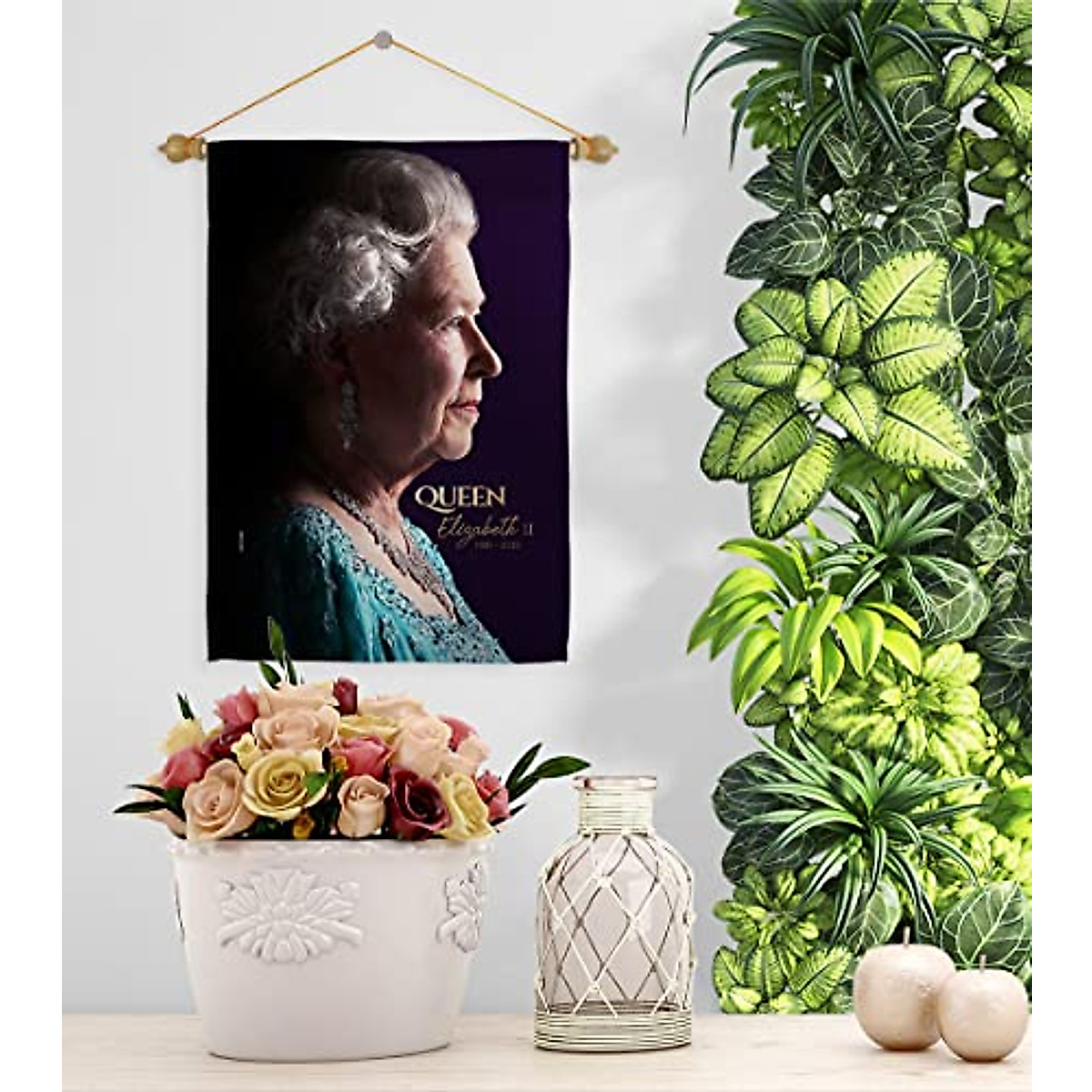 Queen Elizabeth II Flag - Set Wood Dowel Sweet Life Sympathy Remembrance Memorial Bereavement Love Support Emotion Postive - House Banner Small Yard Gift Double-Sided Made In USA 13 X 18.5