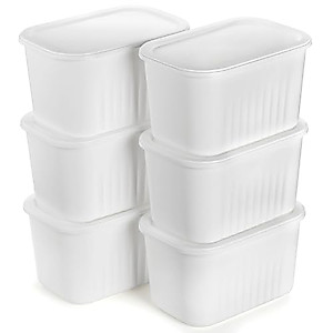Dicunoy 6 Pack Lidded Storage Bins with Lids, Stackable Storage Baskets, White Plastic Pantry Organizer for Toiletries, Shelf, RV, Lockers