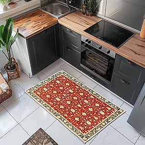 Super Area Rugs - 2X3 Non-Slip Washable Rug - Performance High Traffic Rug - Traditional Boho Rug for Doorway - Red/Navy, 2' x 3'