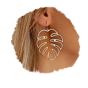 Doubnine Palm Leaf Earrings Large Monstera Rose Golden Line Dangle Earrings Bohemian Summer Festvial Jewelry for Women (rose golden)