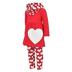 Unique Baby Girls Valentines Day Toddler Double Hearts Legging Set Outfit (4 Years, Red)