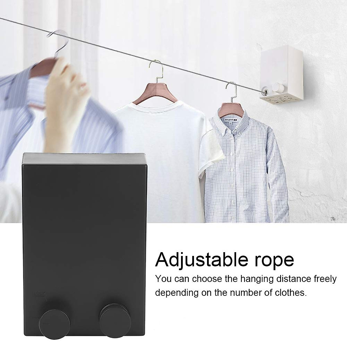 Jectse Retractable Clothesline, Wall Mounted Clothes Line Retracting Indoor Stainless Steel Drying Rack Clothing Line for Bathroom Laundry, 13.8 Feets (9021B Black Clothesline)