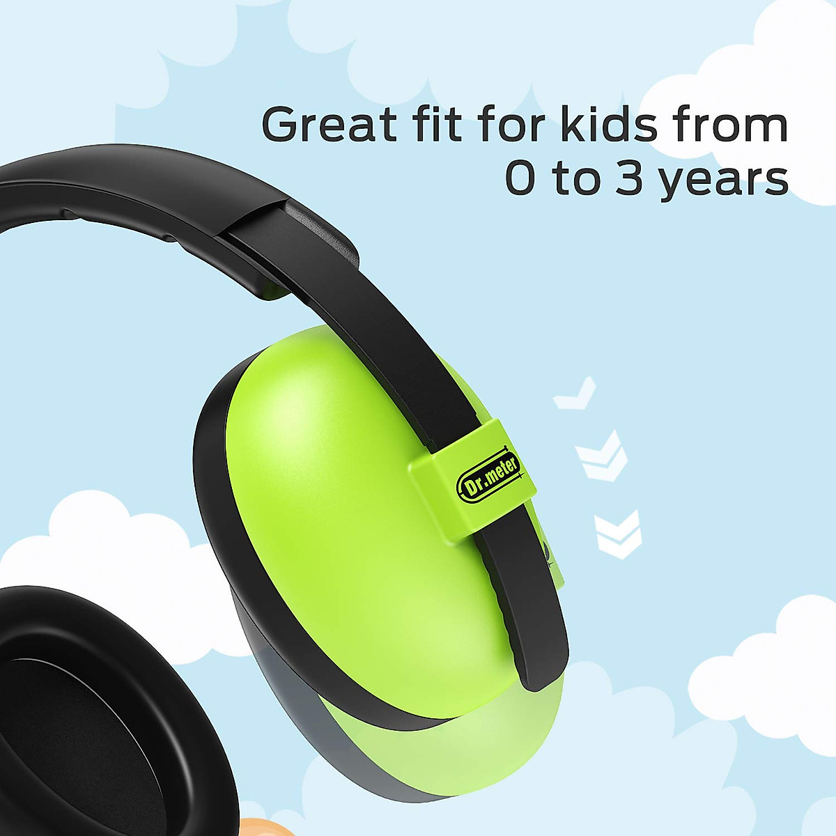 Dr.meter Ear Muffs for Noise Reduction 31NRR Noise Cancelling Headphones for Infants, Toddlers and Babies - Adjustable Hearing Protection Earmuffs for Airplanes Fireworks Concerts (Aged 0-3 Years)