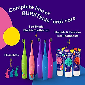 BURSTkids Flossables Kids Flossers - Kids Floss Picks with Ergonomic Design, No-Slip Grip, Smiley Face and Fun Colors - Toddler & Kids Dental Floss Ages 3+ - Strawberry Aroma - 1 Pack (90 Count)
