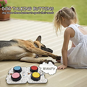 RIBOSY Soundboard, 4 Recordable Buttons with 2 Mats and 25 Stickers - Record and Playback Any Custom Message to Teach Your Dog Voice What They Want